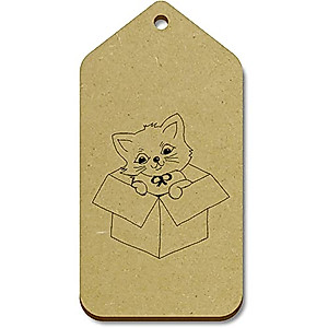 Azeeda 10 x Large 'Kitten in A Box' Wooden Gift Tags (TG00110973)