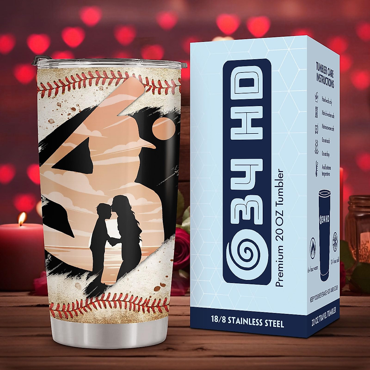34HD Mothers Day Gifts for Mom, Baseball Mom Tumbler with Lid, 20oz Vacuum Insulated Baseball Coffee Mug Sport, Cool Birthday Softball Gifts for Mama from Son, Husband