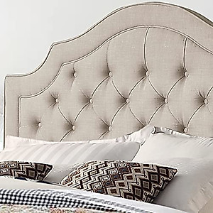 Rosevera Jardin Button Tufted Platform Bed Frame/Fabric Upholstered Bed Frame with Adjustable Headboard/Wood Slat Support,King, Beige