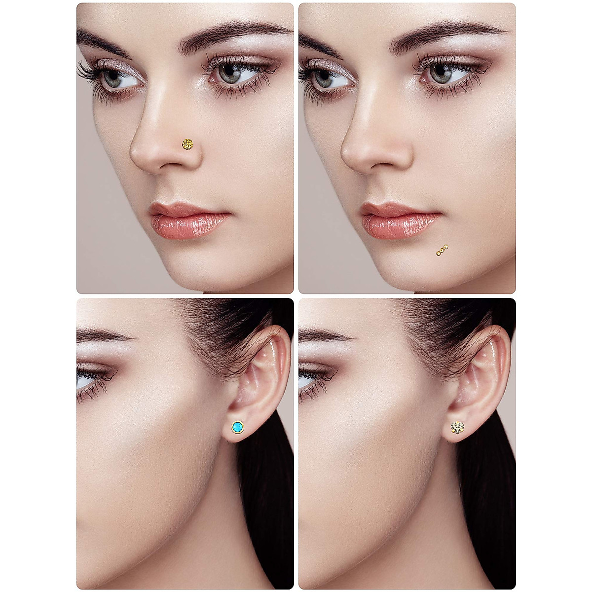 Blulu 20 Pcs 16g Stainless Steel Nose Studs Straight Nose Rings Body Piercing Jewelry 20 Styles for Women Men