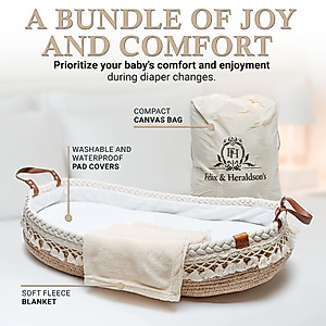 Premium Baby Changing Basket with Leather Handles and Plush Foam Pad - Changing Basket for Baby Dresser - Works great as Changing Table Basket and Baby Change Basket - Baby Changing Basket for Dresser