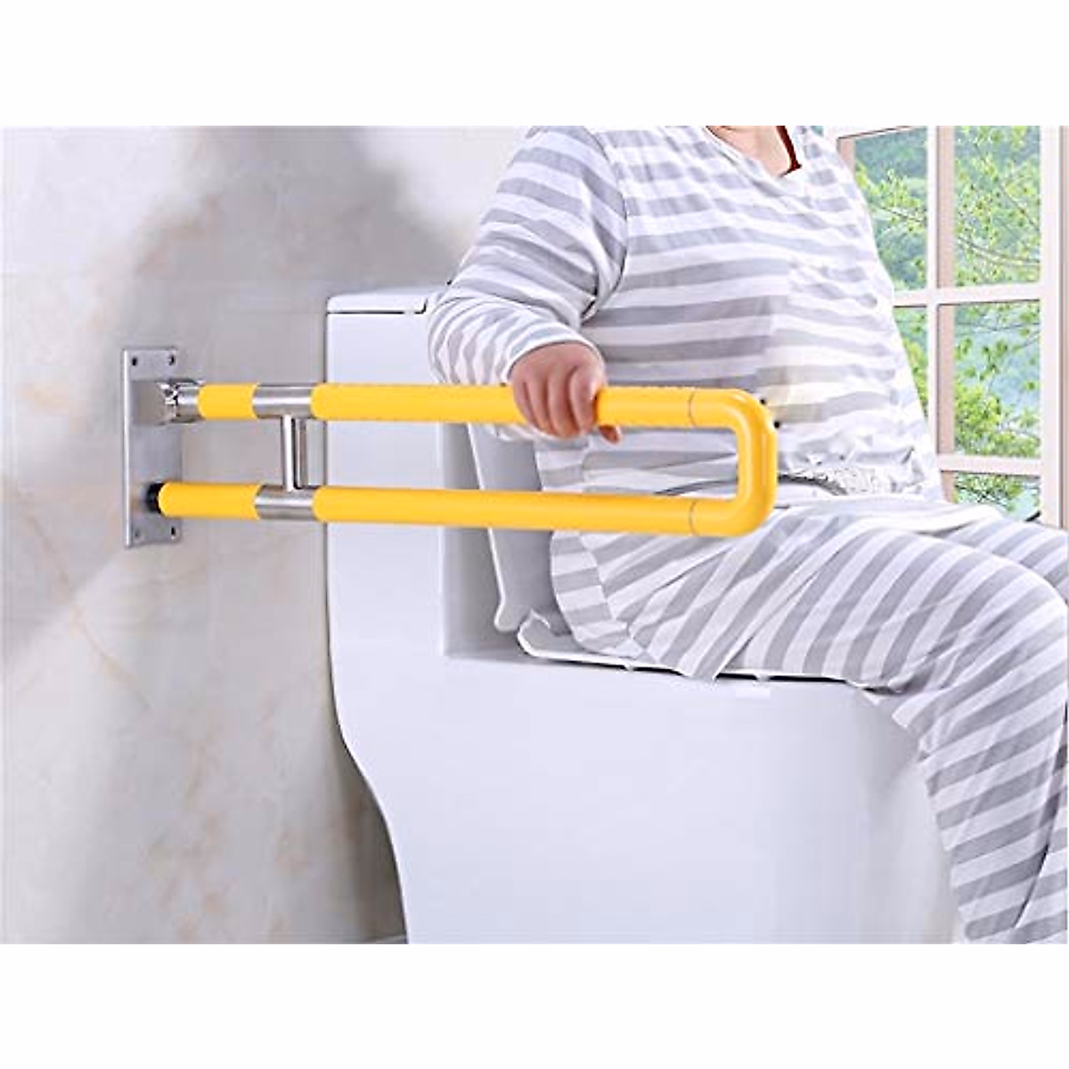 CRODY Folding Handicap Grab Bars Rails Toilet Handrails, Bathroom Grab Bar, U-Shaped Armrest, Wall-Mounted Straight Hair Towel Rack, Sturdy Stainless Steel Shower Safety Handle for Bathtub, Toilet, Ba