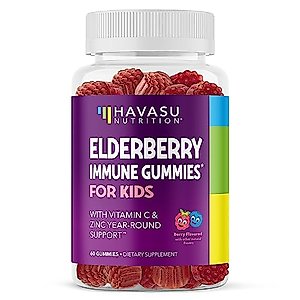 Elderberry Gummies for Kids with Zinc and Vitamin C | Potent, Herbal Immune Support for Kids with Antioxidants to Support Immune Defense | 60 Vegan Elderberry Vitamin C and Zinc Kids Immune Gummies