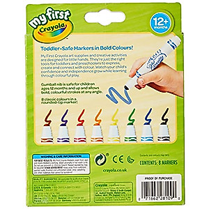 Crayola MyFirst Washable Markers - Assorted Colours (Pack of 8) | Easy-Grip Markers Perfect for Toddlers Hands | Ideal for Kids Aged 12+ Months