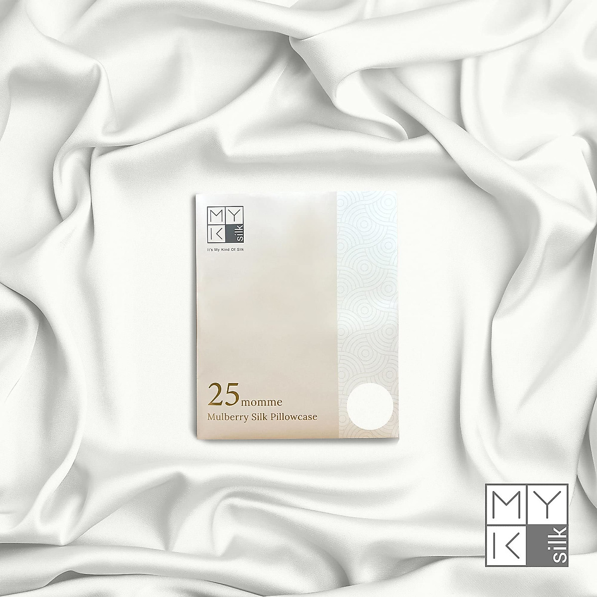 MYK 100% Natural Mulberry Silk Pillowcase, Luxurious 25 Momme for Hair and Skin Care, Oeko-TEX, Queen Size, Ivory, 1pc