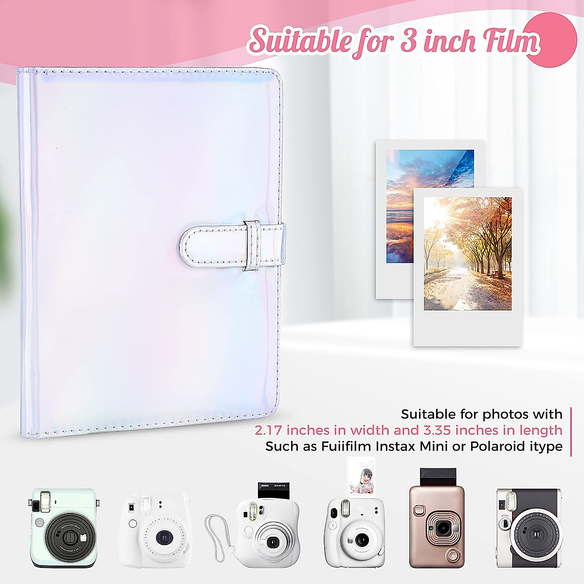 Ablus 128 Pockets Mini Photo Album for Fujifilm Instax Mini 7s 8 8+ 9 11 25 26 50s 70 90 Instant Camera(Magic silver)
