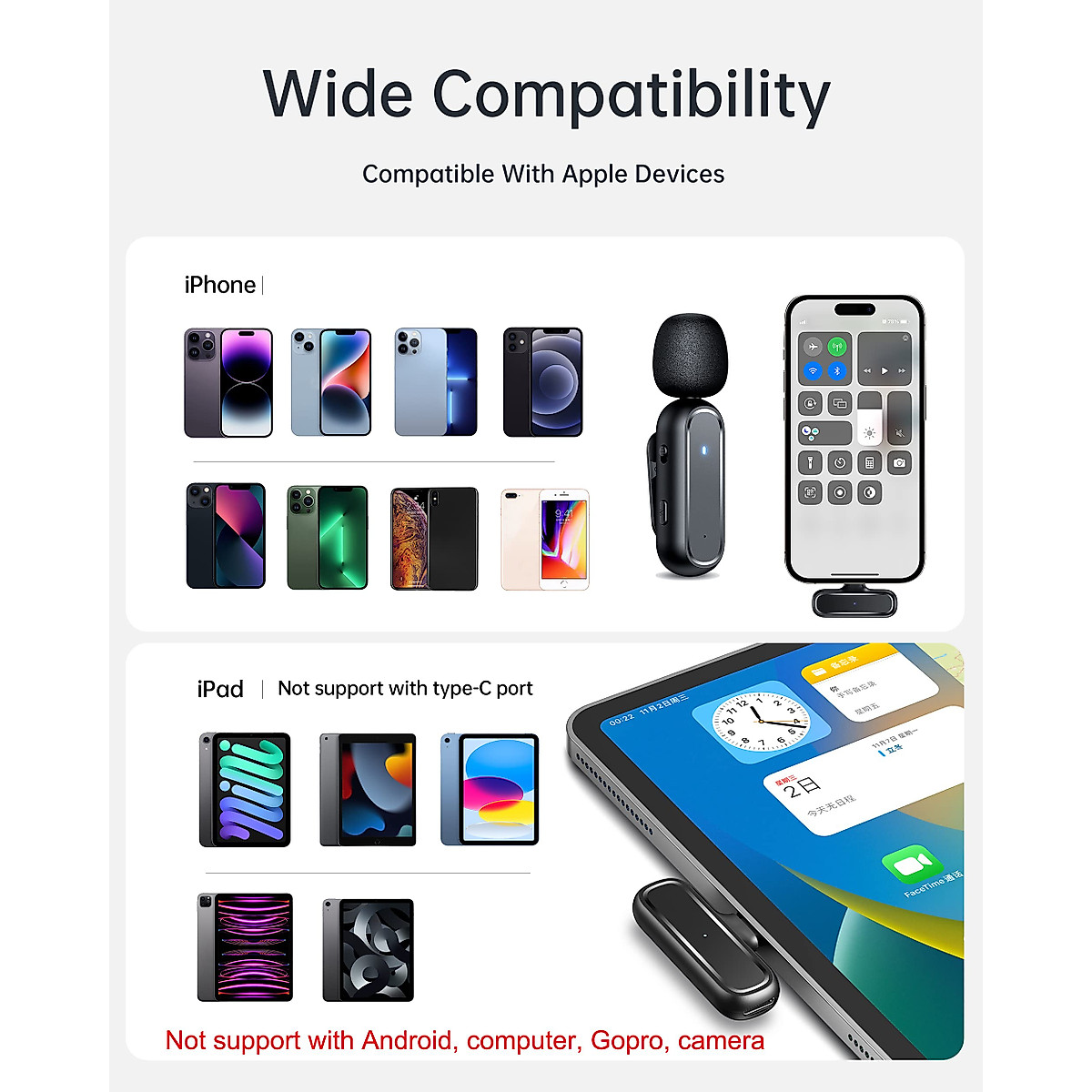 HCZ Wireless Lavalier Microphone for iPhone iPad with Charging Case, Plug-Play 7-Hour Battery, Noise Cancellation, 2 Pack Wireless Lapel Mic for Video Recording Podcast Vlog YouTube