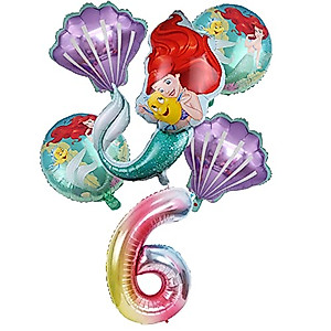 Little Mermaid Balloons Party Supplies Princess Mermaid 6th Birthday Balloon Bouquet Decorations (Mermaid 6th Birthday)