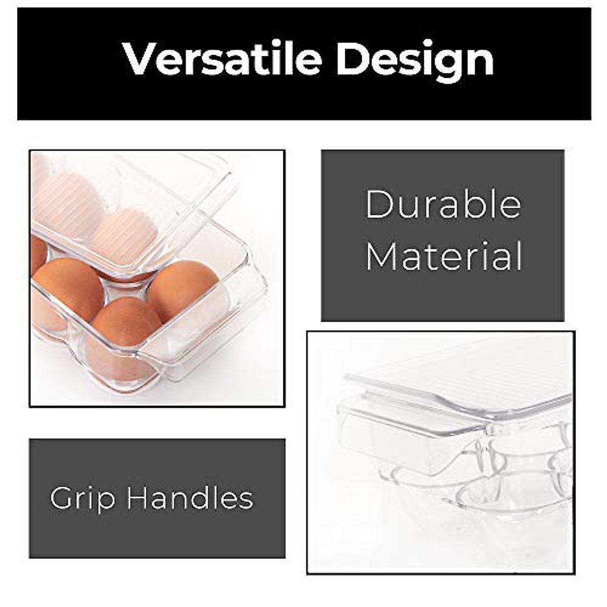 Smart Design Stackable Egg Holder for Refrigerator – Set of 4, Holds 32 Eggs Total, 15 x 4 in. – Egg Holder with Handle and Lid for Easy Fridge Organization and Storage – Made with BPA-Free Plastic