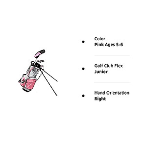 Aspire Golf Junior Plus Complete Golf Club Set for Children, Kids - 5 Age Groups Boys and Girls - Right Hand, Real Girls Junior Golf Bag, Kids Golf Clubs Set (Pink Ages 5-6)