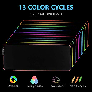 Dpower RGB Gaming Mouse Pad - Large Extended 13 Lighting Mode LED Soft Mouse Pad, Non-Slip Rubber Base, Waterproof, Computer Keyboard Mousepad Mat XL for Pro Gamer, 31.5X11.8Inch