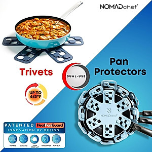 NOMADCHEF Dual-Use Silicone Pan Protectors for Stacking & Trivets for Hot Dishes | Silicone Trivet Mat | Perfect Pot and Pan Protectors for Stacking | Cookware Protectors for Stacking (6PCS-BLU/BLU)