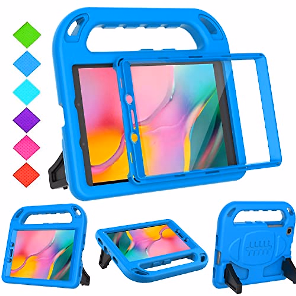 BMOUO for Samsung Galaxy Tab A 8.0 Case 2019 SM-T290/T295, Tab A 8.0 2019 Case with Screen Protector, Shockproof Light Weight Handle Stand Galaxy Tab A 8.0 inch 2019 Kids Case Without S Pen - Blue