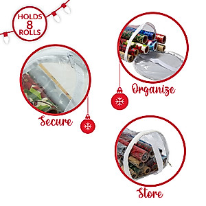 Simplify Clear Gift Wrap Storage Bag | Holds 30" Long Wrapping Paper Rolls | Clear | Zipper Closure | Easy Storage | Holiday Storage | Easy Carry Hangers