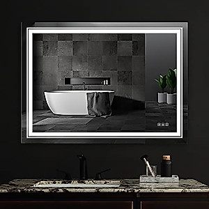 FRALIMK Lighted Bathroom LED Mirror 32" x 44" Wall Mounted Vanity Mirror Dimmable Led Makeup Mirror with High Lumen Anti-Fog Bathroom Vanity Mirror, Horizontally/Vertically Hanging