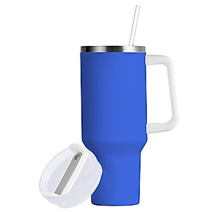 UMIRIKO Royal Blue Stainless Steel Vacuum Insulated Tumblers With Handle And Straw,40 oz Stainless Steel Tumbler Cups With Lid for Water, Iced Tea or Coffee, Smoothie and More Royal Blue 02