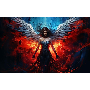 DIY 5D Full Drill Fire & Ice Angel Girl Wing Picture Square Diamond Art Painting by Number Kits Religious for Adults & Crystal Rhinestone Cross Stitch for Wall Decor Gift 50x30cm/19.8x11.8in