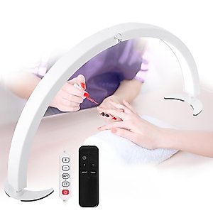 Gicrymil Half Moon Light for Nail Desk, 29in Half Moon Table Lamp Nail Desk Lamp with Wire Controller & Remote, Lash Light Lamp for Eyelash Extensions Tattoo PMU, 7 Cool/Warm Tones & 10 Brightness
