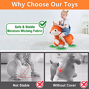 iPlay, iLearn Bouncy Pals Fox Hopping Horse, Plush Inflatable Animal Hopper, Indoor n Outdoor Ride on Jumping Bounce Toys, Birthday Gift for 18 Months 2 3 4 5 Year Old Kids Toddlers Boys Girls