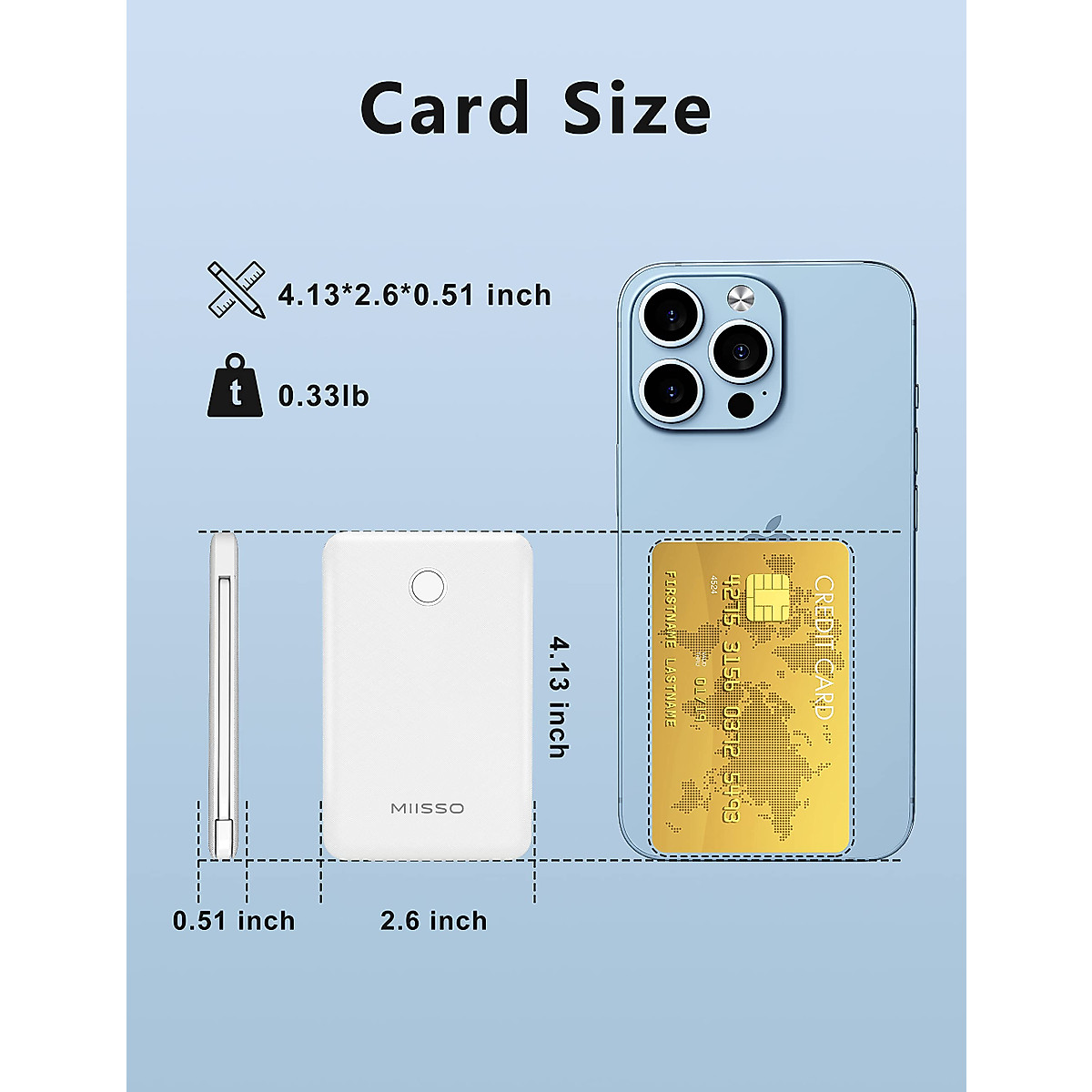 miisso 6000mah Card Size Built in Cables Power Bank, Built in USB C Cords Battery Pack Travel Charger Portable Charger for Phones, 4 Output Ultra Slim Battery Pack Compatible with iPhone, White