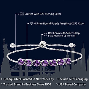Gem Stone King 7-Stone Tennis Bracelet For Women In 925 Sterling Silver | 4.5MM Round Gemstone Birthstone | Fully Adjustable Up to 9 Inch