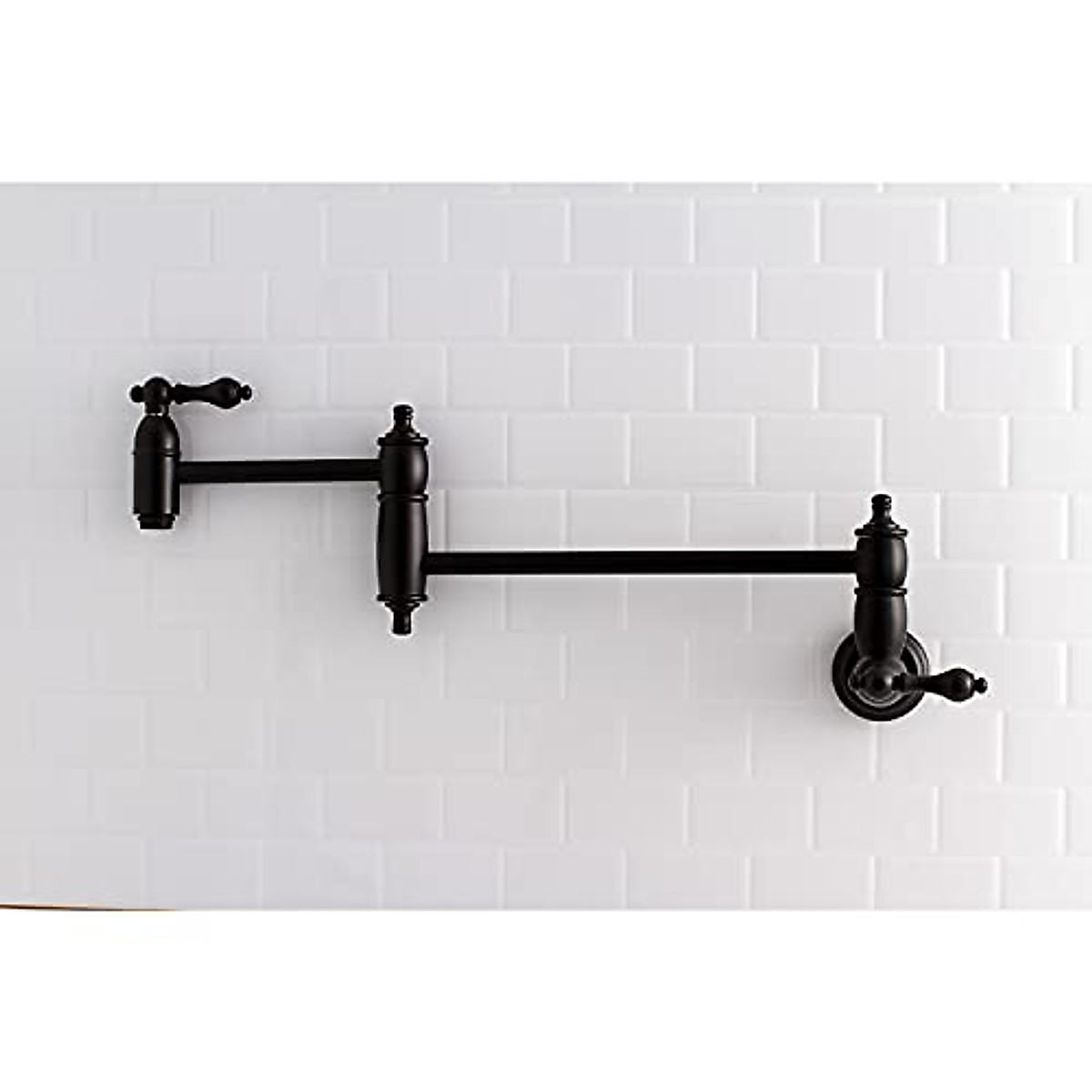 Kingston Brass KS3100AL Restoration Wall Mount Pot Filler Kitchen Faucet, 13 Inch Length, Matte Black