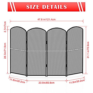 OYEAL Fireplace Screen Stand Black 4 Panel Fireplace Cover Metal Fire Spark Guard Cover Foldable Decorative Fireplace Screen for Home Indoor Fireplace, Black (47.8" W x 31" H)