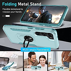Janmitta Samsung Galaxy S23 Case with Screen Protector+Camera Lens Protector,Heavy Duty Shockproof Full Body Phone Cover Built in Rotatable Magnetic Ring Holder Kickstand,2023 Mint Green