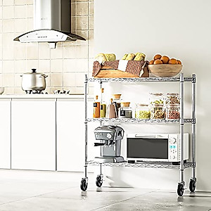 Auslar 3-Shelf Storage Shelves with Casters Heavy Duty 3-Tier Rolling Cart Utility Racks Adjustable Wire Metal Storage Shelving, Chrome