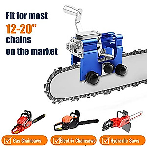 Dawitrly Chainsaw Sharpener Kit, Portable Aluminum Alloy Chain Saw Blade Sharpening Jig Tool with Hand Crank and 3Pcs Grinding Heads Suitable for Electric Saws Lumberjack, Garden Worker Blue