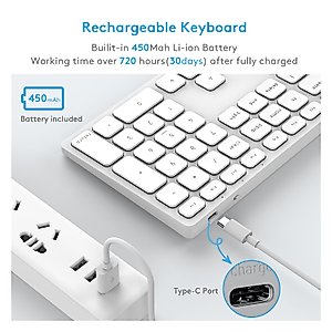 Full-Size Wireless Bluetooth Keyboard for Apple Mac OS Layout with Numeric Keypad,Keypad Risers,90-Day Life Rechargeable Battery,Scissor-Switch Tactile Typing for iMac/Mac Mini/MacBook Pro/Air