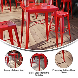 Flash Furniture Aaron Commercial Grade 23.75" Square Red Metal Indoor-Outdoor Bar Height Table