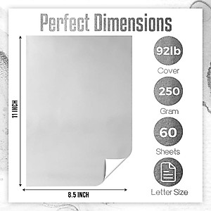 Metallic Silver Cardstock Paper, 60pcs of 8.5”x11” (250 GSM) - Silver Paper Foil Board, Mirror Finish Surface – Die Cut and Plotter Compatible - Perfect for Crafting, Invitations & Decorations