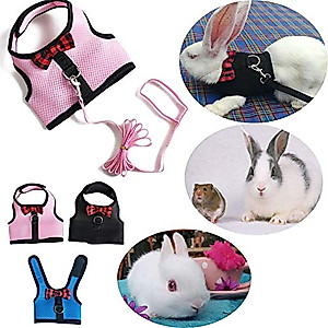 sonicbee Multipurpose Rabbits Hamster Vest Harness with Leash Bunny Mesh Chest Strap Harnesses Ferret Guinea Pig Small Animals Pet Accessories (L, Blue)
