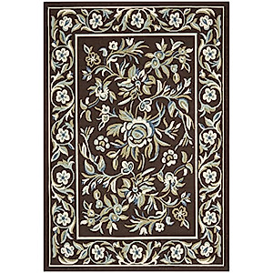 SAFAVIEH Veranda Collection 5'3" x 7'7" Chocolate / Aqua VER011 Floral Indoor/ Outdoor Non-Shedding Easy--Cleaning Patio Backyard Porch Deck Mudroom Area--Rug