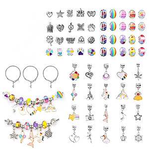 Berocia Charm Bracelet Making Kit, Jewelry Making Supplies Including European Beads Charm Pendants Snake Chains, Gifts Set for Teen Girls Arts and Crafts for Kids Ages 5 6 7 8 9 10 11 12 (Multicolor)