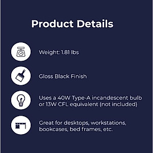 V- Light Black Adjustable Desk Lamp with Heavy Duty Clamp Clip, Flexible Gooseneck Lamp, Bed Light, Reading Lamp, or Study Light 14 inches