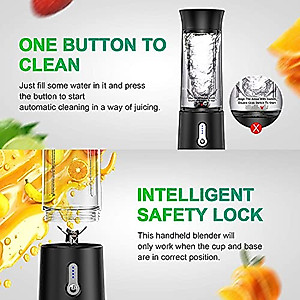 chalvh Portable Blender, 16.9 Oz Personal Blender for Shakes and Smoothies, Fruit Juice Mixer Rechargeable with USB C, Six 3D Blades Mini Blender for Sports, Office, Travel, Gym, and Outdoors(Black)