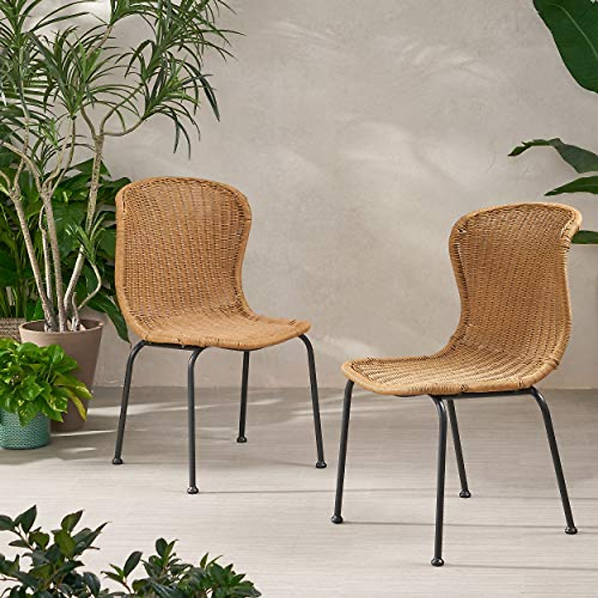 Christopher Knight Home Dinah Outdoor Wicker Dining Chair (Set of 2), Light Brown, Black