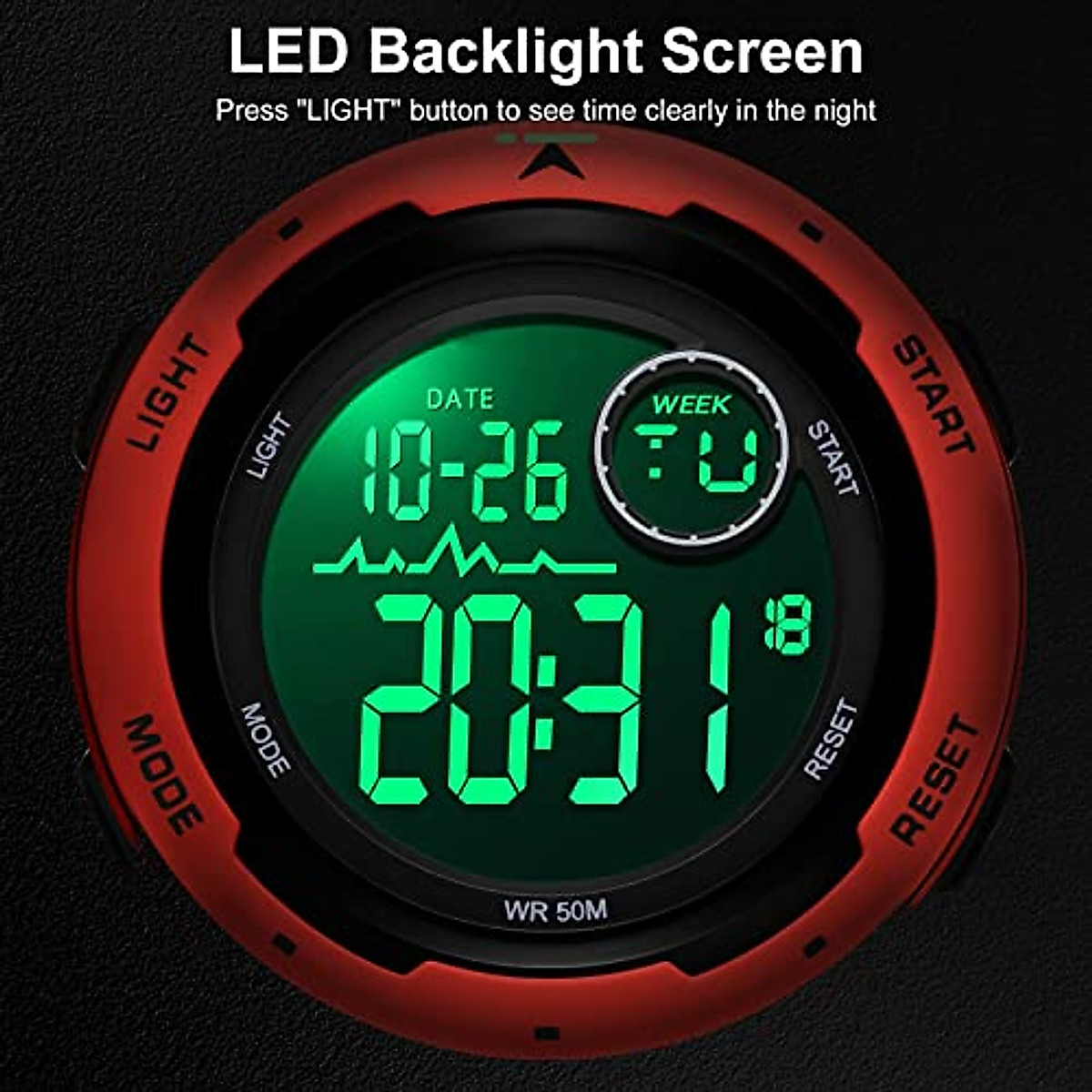 findtime Men's Digital Watch 50M Waterproof Tactical Watch Backlight Stopwatch Alarm 12/24H Sport Outdoor Wrist Mens Watch