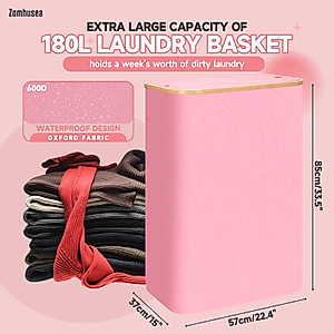 Zomhusea Collapsible Laundry Baskets - Laundry Hamper with Lid, 180L (47.5 Gal) Extra Large Laundry Hamper 2 Section Dirty Clothes Hampers for Laundry Bin Storage with 2 Laundry Bags for Bathroom