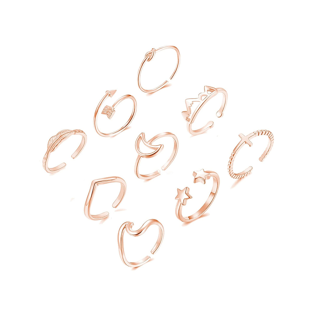 Dcfywl731 Stackable Rings for Women Trendy Stuff Knuckle Ring Cute Adjustable Arrow Knot Wave Star Moon Rings Set Jewelry Gifts Stocking Stuffers for Christmas Gifts 2024