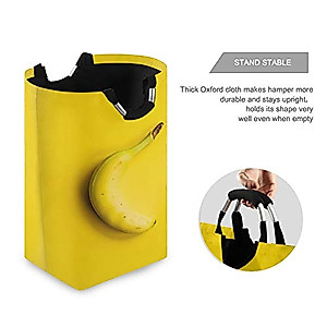 GOODOLD Large Storage Laundry Hamper,Collapsible Waterproof Dirty Clothing Bag with Handle for College Dormitory Bathroom Cloakroom Children's Room（Yellow Banana Fruit Art）