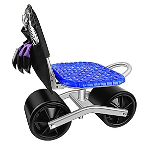 i COVER Garden Cart Rolling Stool with Wheels and Tool Bag, Stable Workseat Sturdy Cart Adjustable Seat Height and Direction, Gardening Helper, Silver
