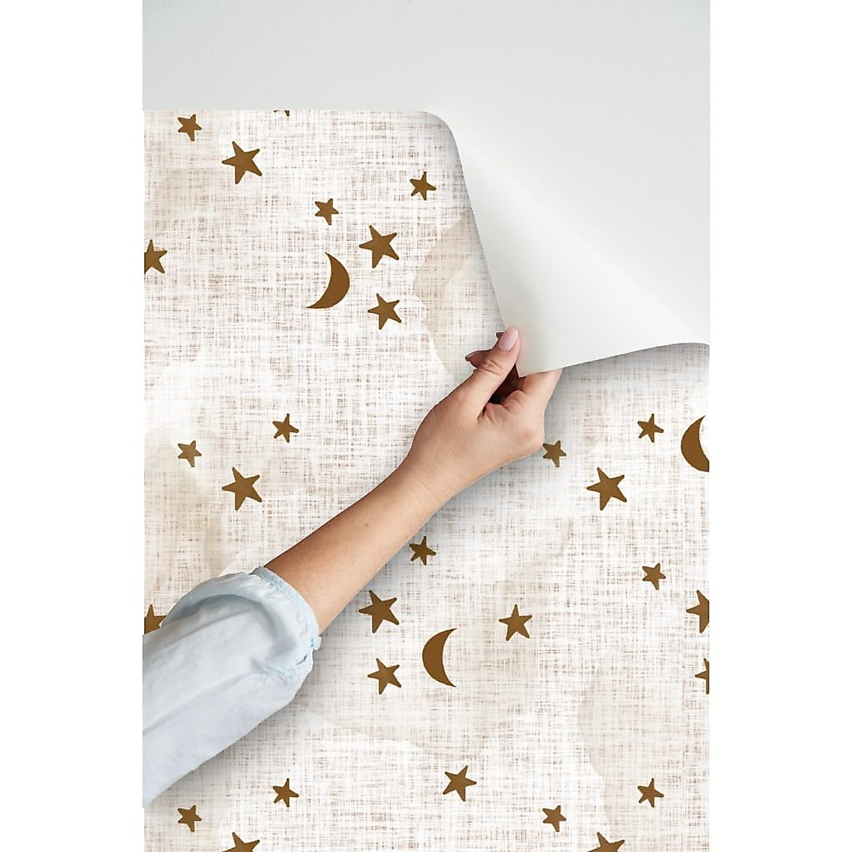 Peel & Stick Wallpaper Swatch - Dark Gold Stars Moon Night Sky Celestial Brown Copper Taupe Custom Removable Wallpaper by Spoonflower