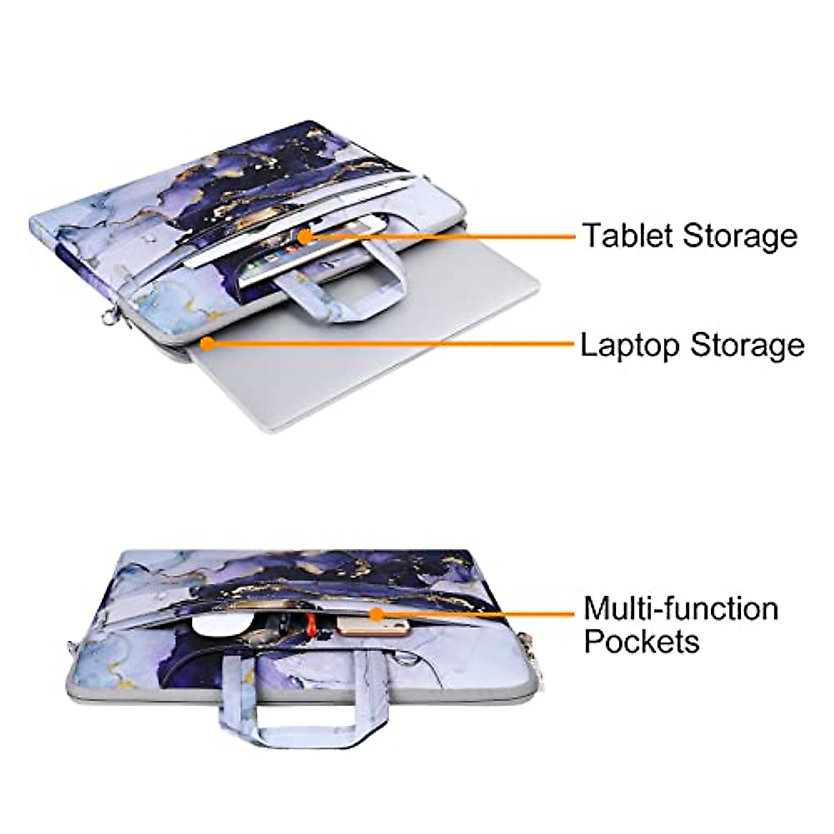 MOSISO Laptop Shoulder Bag Compatible with MacBook Air 15 inch M2 A2941 2023/Pro 16 2023-2019 M2 A2780 M1 A2485 A2141/Pro 15 A1398,15-15.6 inch Notebook, Briefcase Sleeve with Belt Marble MO-MBH348