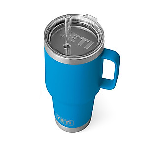 YETI Rambler 35 oz Tumbler with Handle and Straw Lid, Travel Mug Water Tumbler, Vacuum Insulated Cup with Handle, Stainless Steel, Big Wave Blue