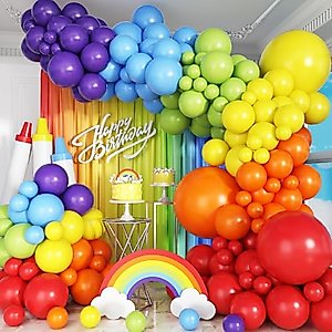 Jobkoo Assorted Color Balloon Arch Kit, Multicolour Neon Balloons Rainbow Colourful Balloon Garland Rainbow Colored Latex Balloons for Birthday Kindergarten Graduation Carnival Summer Party Decoration