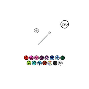 925 Sterling Silver Straight Nose Stud Ring Tiny Micro 1mm Clear 22G