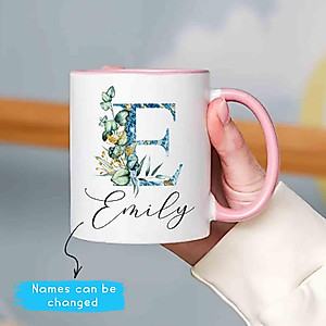 Yanria Personalized Floral Alphabet Mug, Ceramic, 11oz, Microwave & Dishwasher Safe, Custom Name Mug Gift for Women & Men